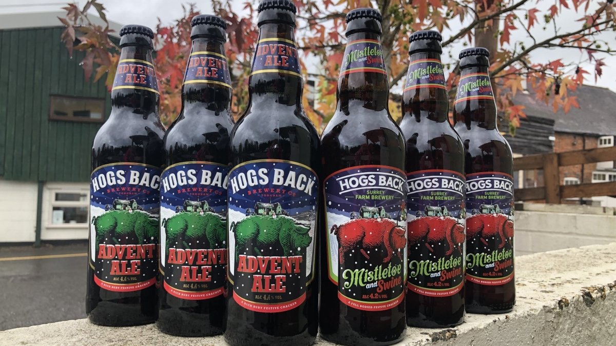 Christmas 2025 beer bottles land – Hogs Back Brewery
